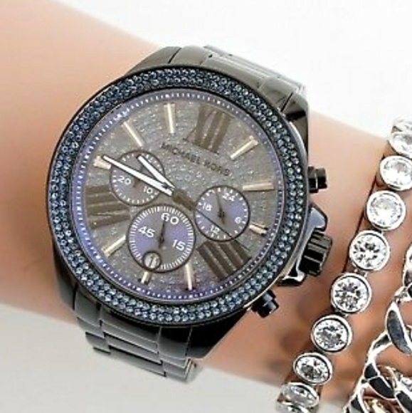 Michael Kors | Accessories | New Michael Kors Crystal Gunmetal Chrono ...